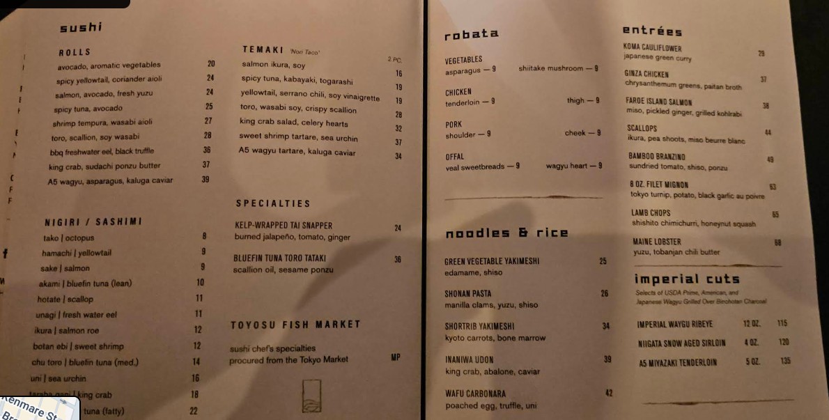 Menu from Sake No Hana| Fine Dining in NYC Modern Japanese – Dishes ...